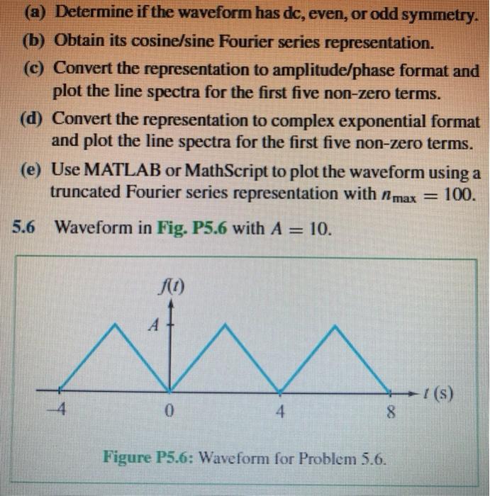 Solved (a) Determine if the waveform has dc, even, or odd | Chegg.com