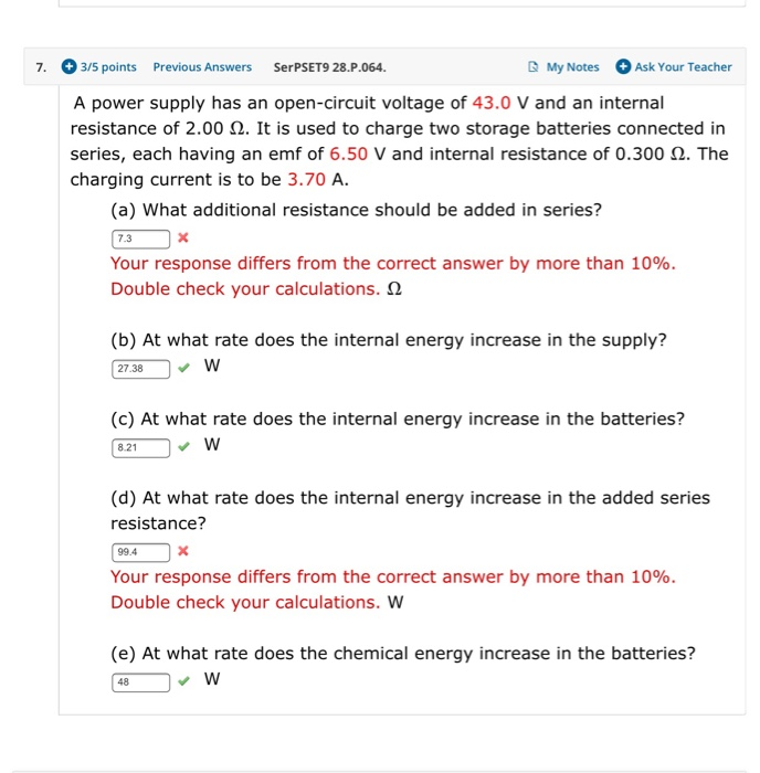 Solved 7. 3/5 points Previous Answers SerPSET9 28.P.064. My | Chegg.com