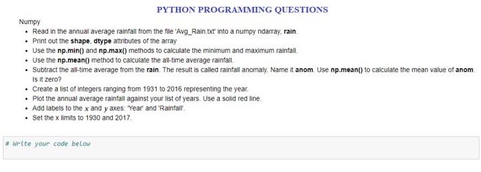 Solved Python Programming Questions Numpy Read In The