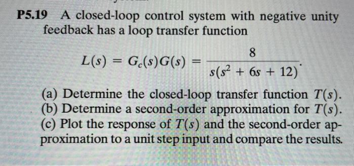 Solved P5.19 A closed-loop control system with negative | Chegg.com