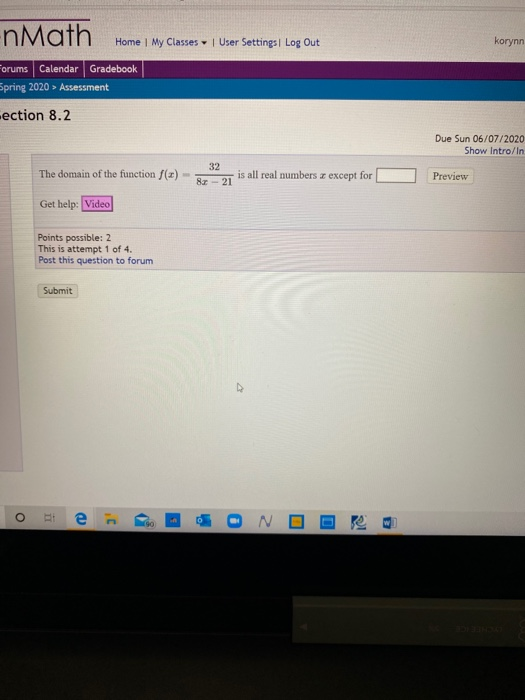 Solved korynn nMath Home | My Classes User Settings Log Out | Chegg.com