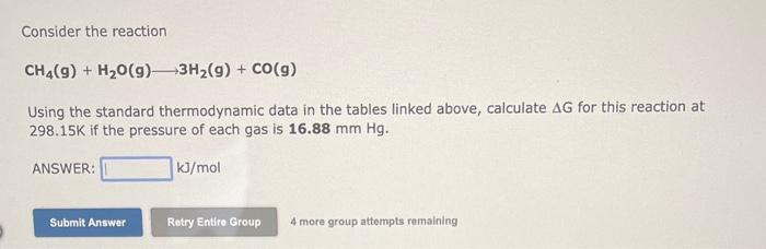 Solved Consider the reaction CH4( g)+H2O(g) 3H2( g)+CO(g) | Chegg.com