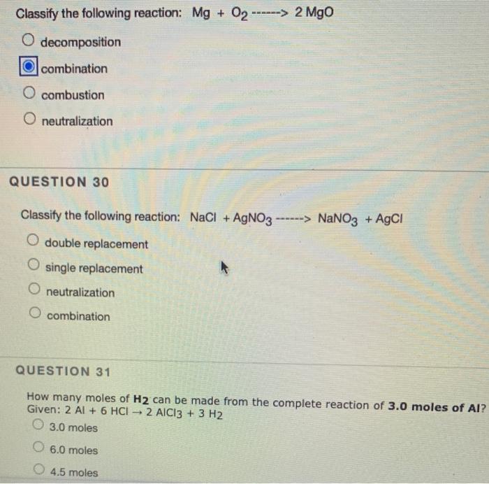 Solved Classify the following reaction: Mg + O2 --> 2 Mgo | Chegg.com