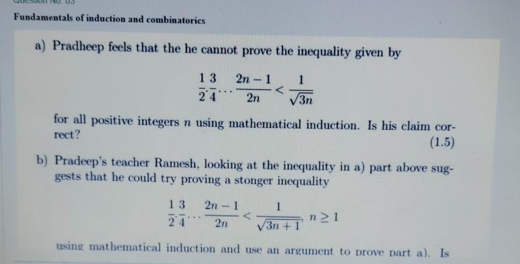 Solved Fundamentals of induction and combinatorics a) | Chegg.com