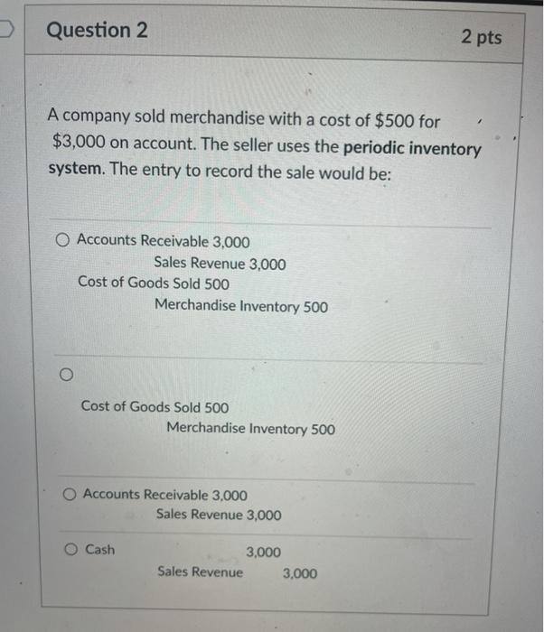 Solved A company sold merchandise with a cost of $500 for | Chegg.com