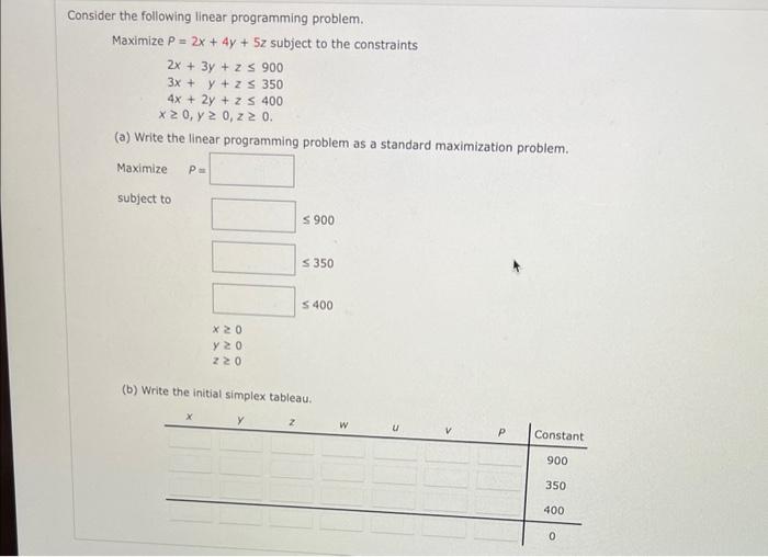 Solved Consider the following linear programming problem. | Chegg.com