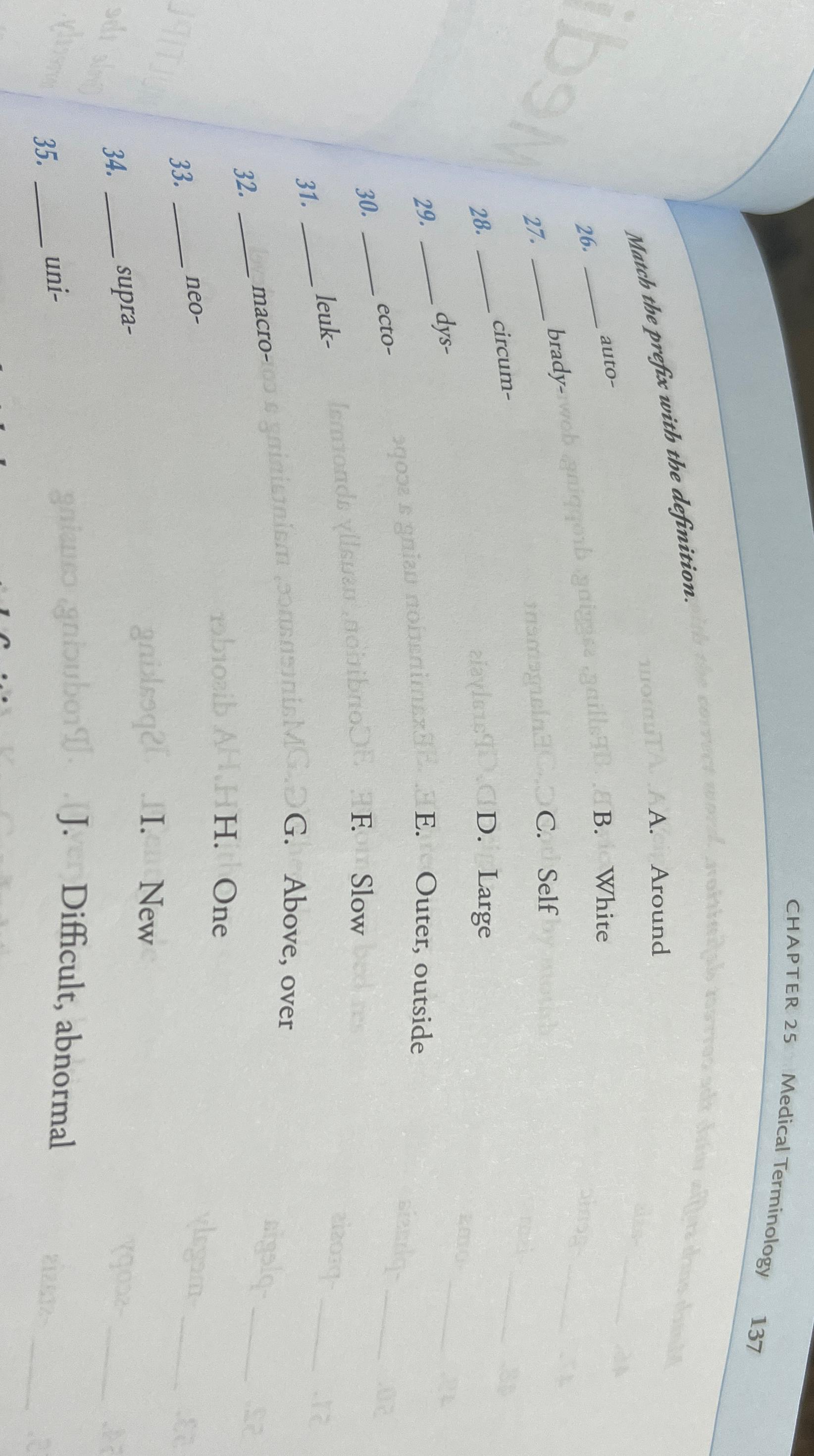 Solved CHAPTER 25 ﻿Medical Terminology ,137Match the prefix | Chegg.com