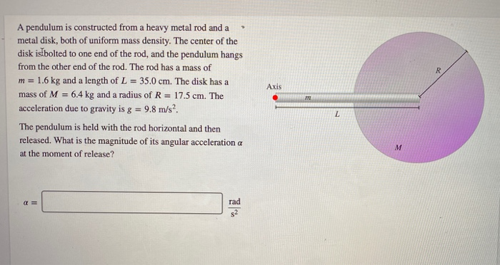 Solved > R A pendulum is constructed from a heavy metal rod | Chegg.com
