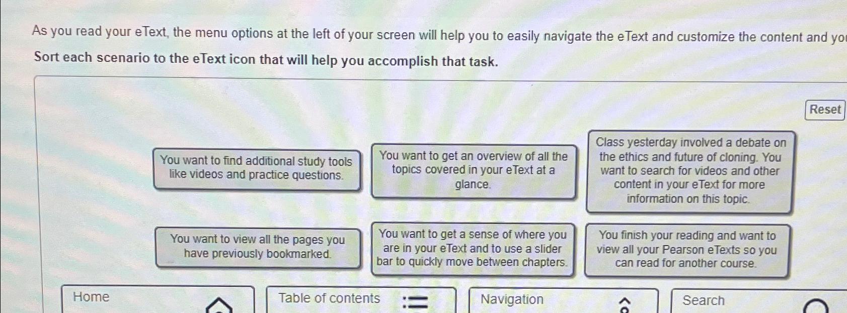 Solved As you read your eText, the menu options at the left | Chegg.com