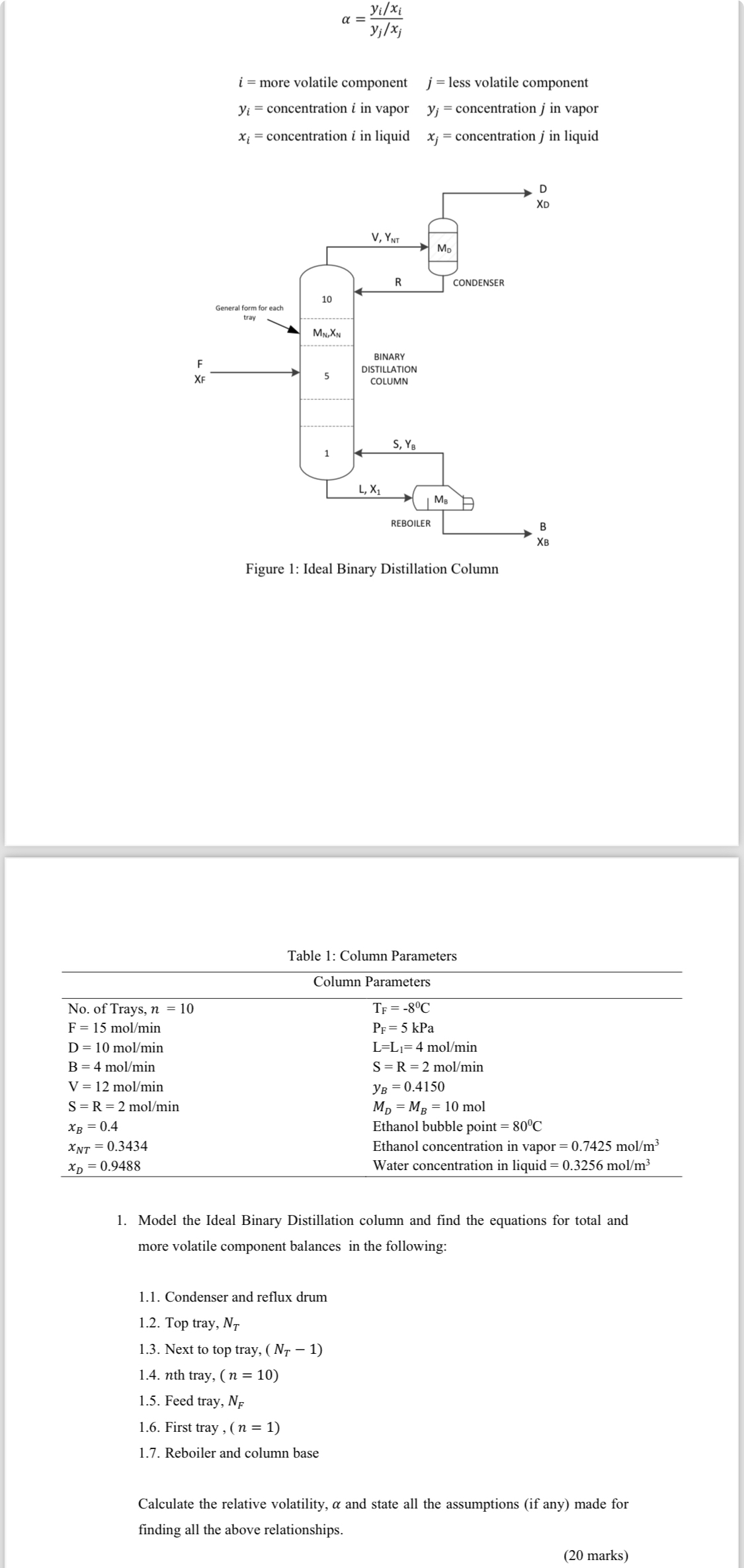 Solved A Binary Distillation Column As In Figure 1 ﻿is