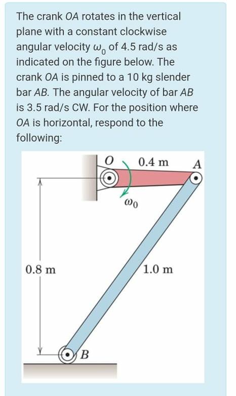 Solved The crank OA rotates in the vertical plane with a | Chegg.com