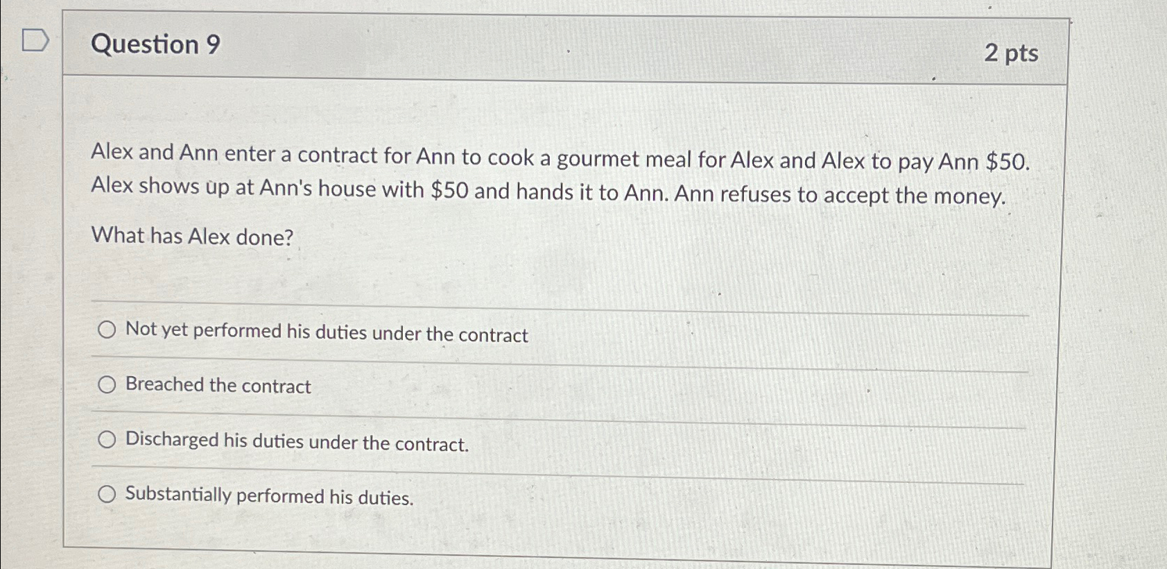 Solved Question 92ptsAlex and Ann enter a contract for Ann | Chegg.com