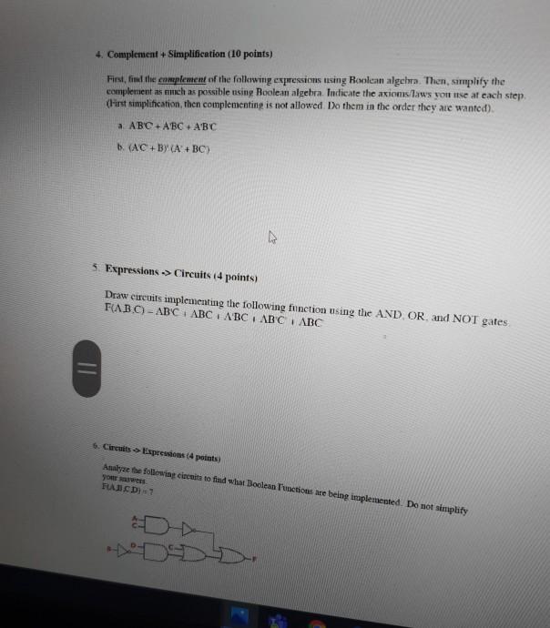 Solved 4. Complement +Simplification (10 points) First, find | Chegg.com