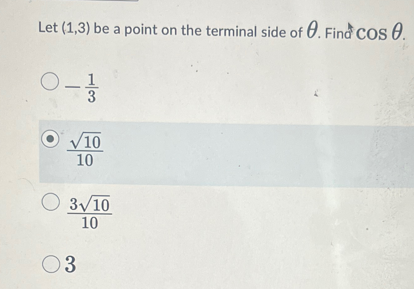 Solved Let (1,3) ﻿be a point on the terminal side of θ. | Chegg.com
