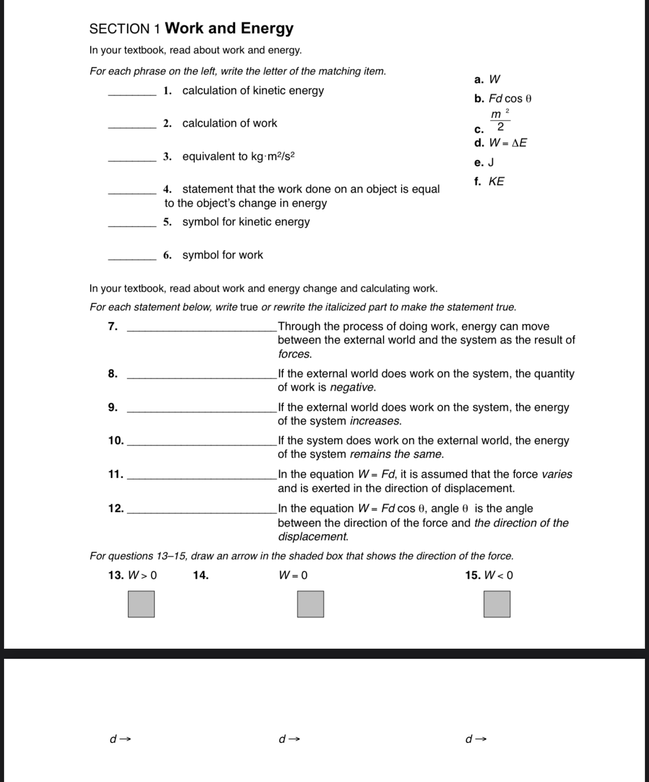 Solved SECTION 1 ﻿Work and EnergyIn your textbook, read | Chegg.com