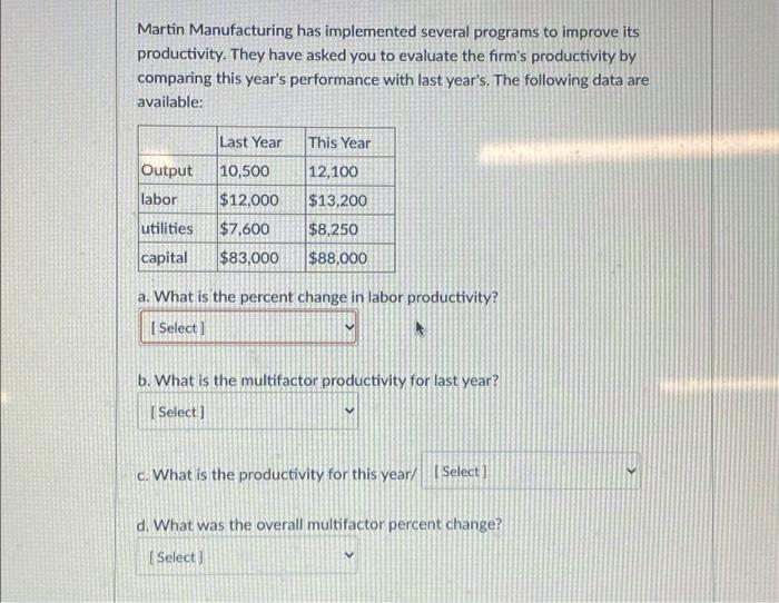 Solved Martin Manufacturing has implemented several programs | Chegg.com