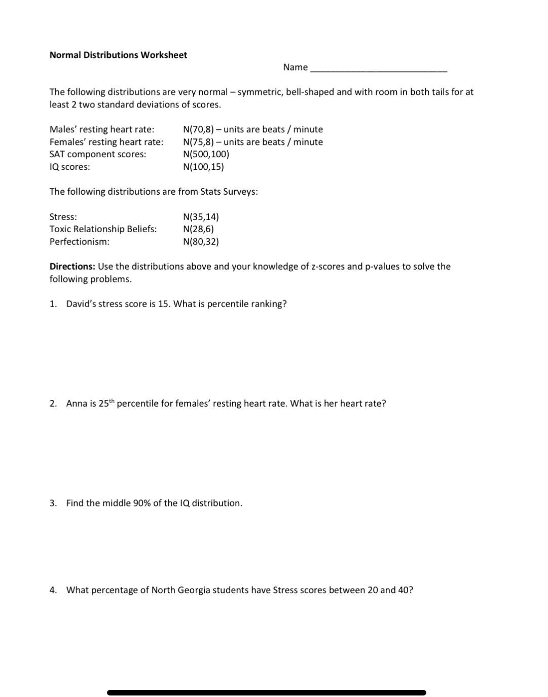 Solved Normal Distributions WorksheetNamThe following | Chegg.com