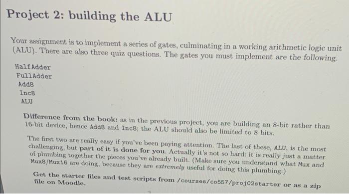 Solved Project 2: building the ALU Your assignment is to | Chegg.com