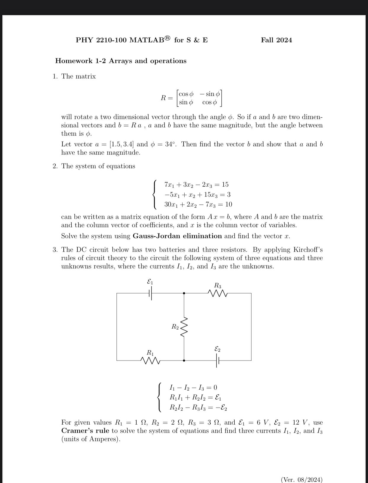 Solved Homework 1-2 ﻿Arrays and operationsThe | Chegg.com