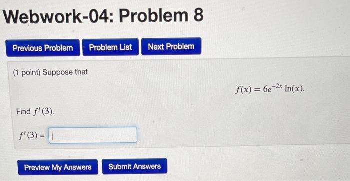 Solved Webwork-04: Problem 8 (1 point) Suppose that | Chegg.com
