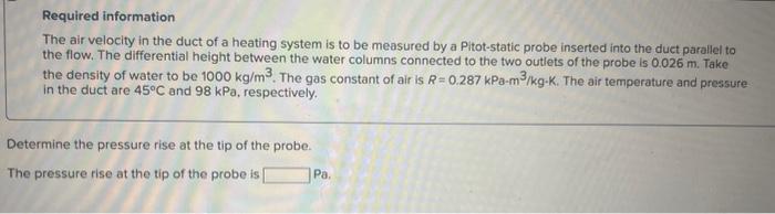 Solved Required information The air velocity in the duct of | Chegg.com
