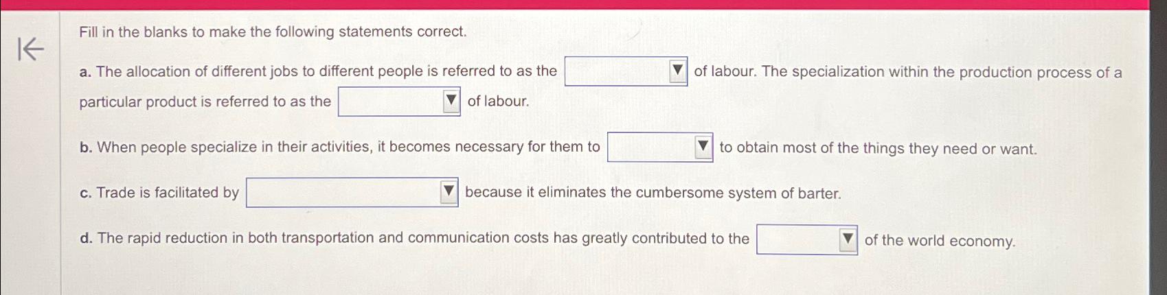 Solved Fill in the blanks to make the following statements | Chegg.com