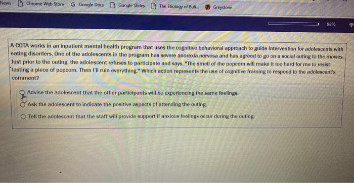 Solved A COTA works in an inpatient mental health program | Chegg.com