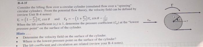 Solved B-4-1f Consider the lifting flow over a circular | Chegg.com
