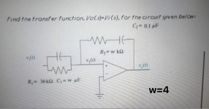 Solved Find the transfer function, V0(s)=V1(s), for the | Chegg.com