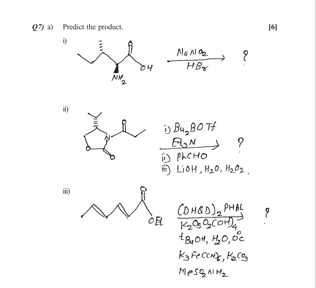 Solved 7) a) Predict the product. [6] i) ii) i) Bu2BOTf Fl3 | Chegg.com