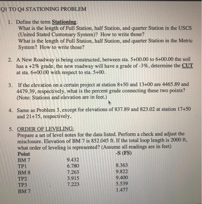 Solved Q1 TO Q4 STATIONING PROBLEM 1. Define the term | Chegg.com