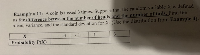 Solved Example #11: A coin is tossed 3 times. Suppose that | Chegg.com