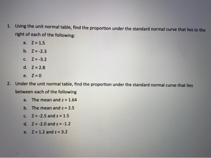 Solved 1. Using the unit normal table, find the proportion | Chegg.com