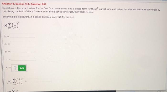 Solved Chapter 9, Section 9.3, Question 002 In each part, | Chegg.com