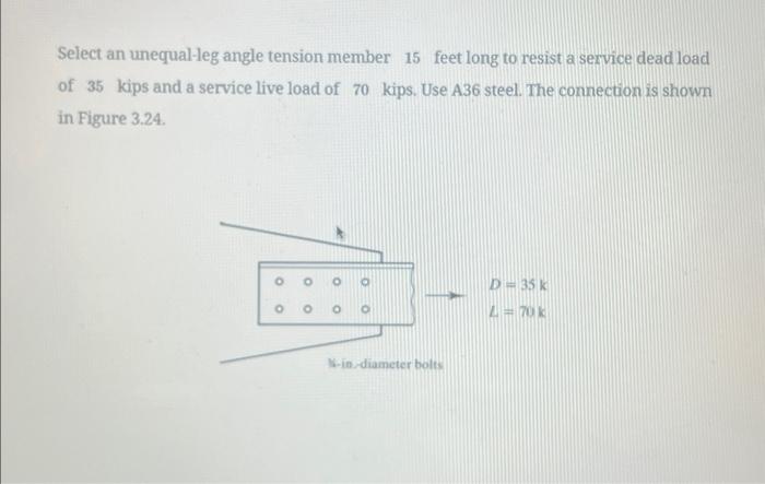 Solved Select an unequal-leg angle tension member 15 feet | Chegg.com