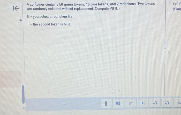 Solved A container contains 50 green tokens, 15 blue tokens, | Chegg.com