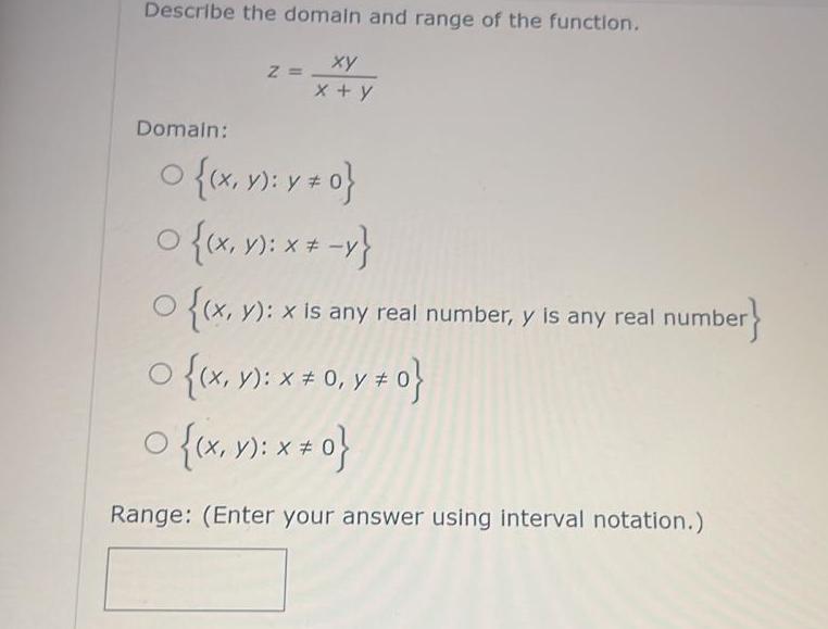 Solved Describe the domain and range of the | Chegg.com