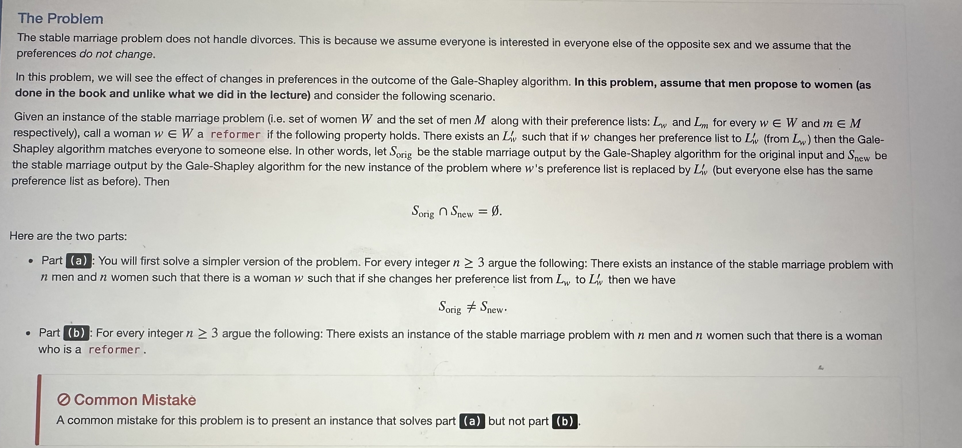 Solved The ProblemThe stable marriage problem does not | Chegg.com