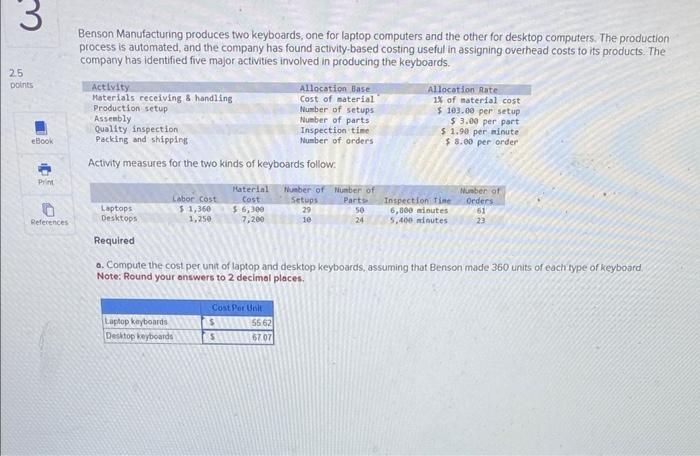 Solved Benson Manufacturing produces two keyboards, one for | Chegg.com