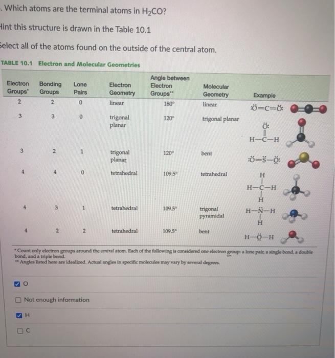 Solved Which atoms are the terminal atoms in H2CO? Hint this | Chegg.com