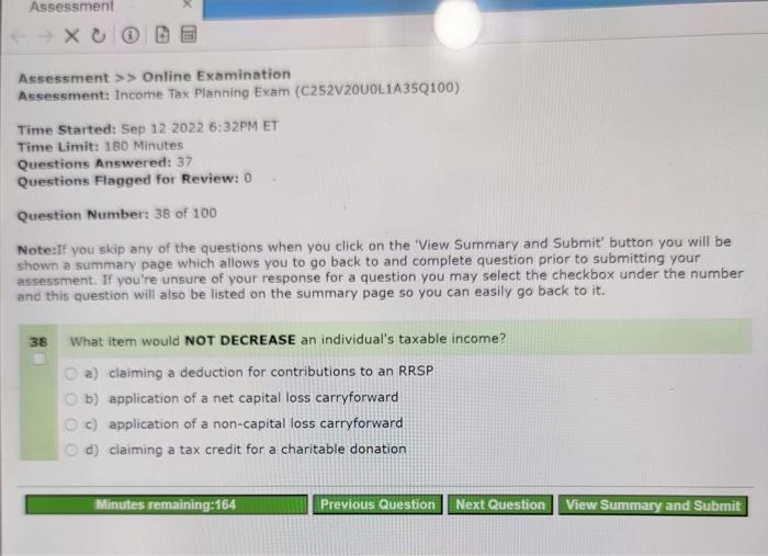 Solved Assessment >> Online Examination Assessment: Income | Chegg.com
