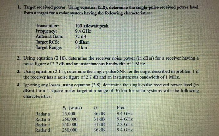 1. Target received power: Using equation (2.8), | Chegg.com