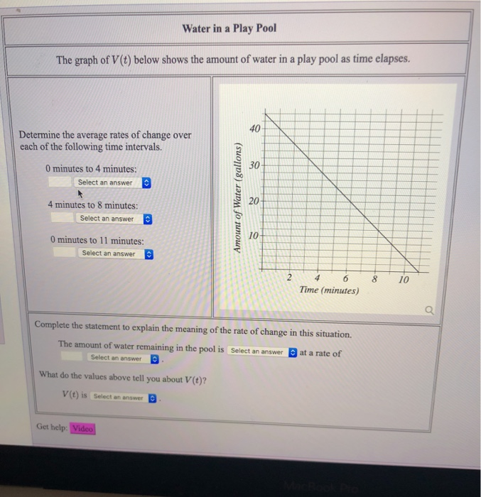Solved Water in a Play Pool The graph of V(t) below shows | Chegg.com
