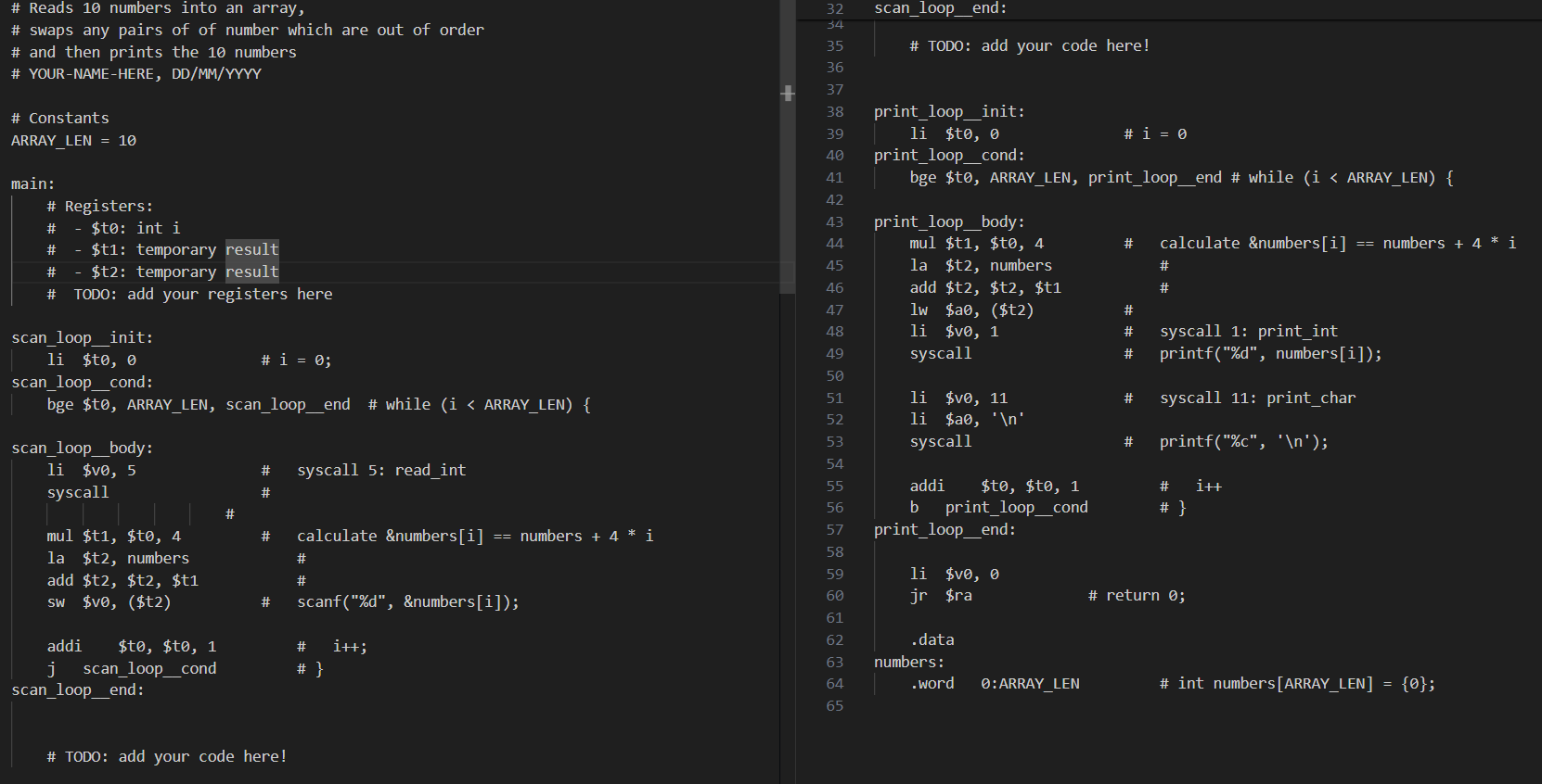 Add code to swap_numbers.s to make it equivalent to | Chegg.com