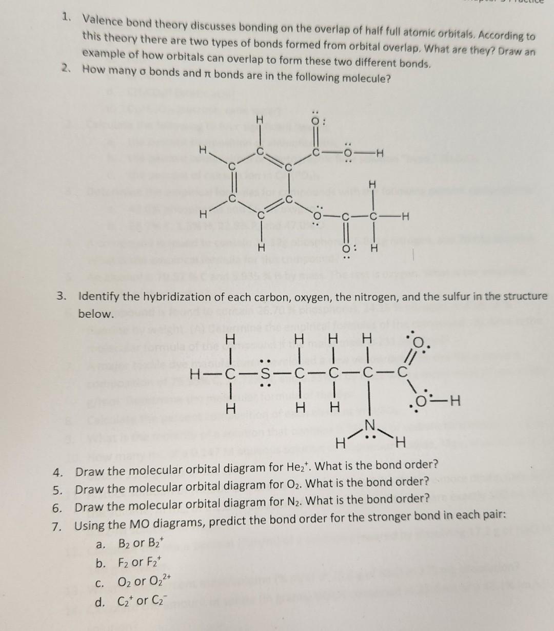 Solved 1. Valence bond theory discusses bonding on the | Chegg.com