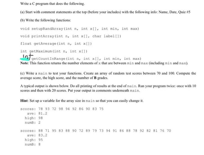 Solved Write a C program that does the following. (a) Start | Chegg.com