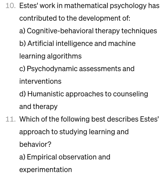 Estes' work in mathematical psychology has | Chegg.com