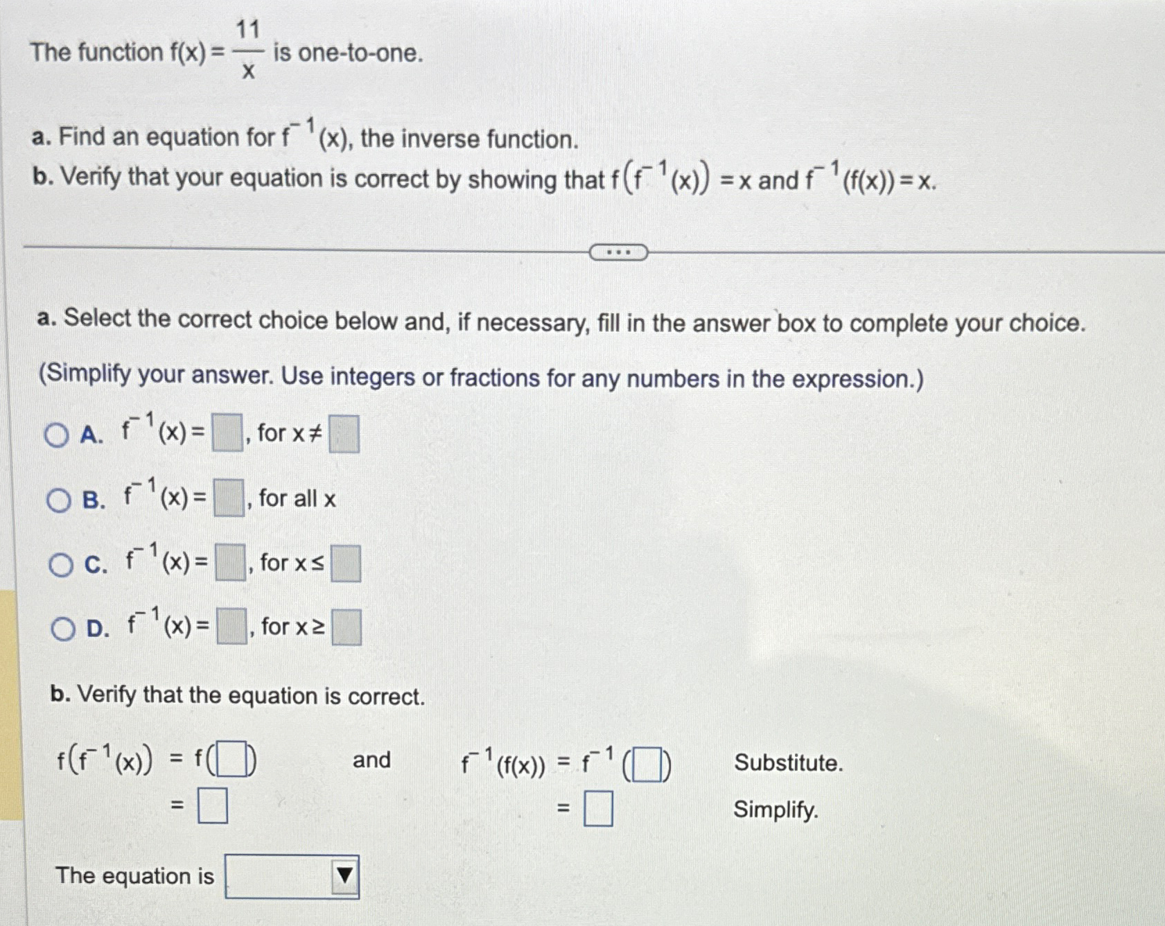 Solved The function f(x)=11x ﻿is one-to-one.a. ﻿Find an | Chegg.com