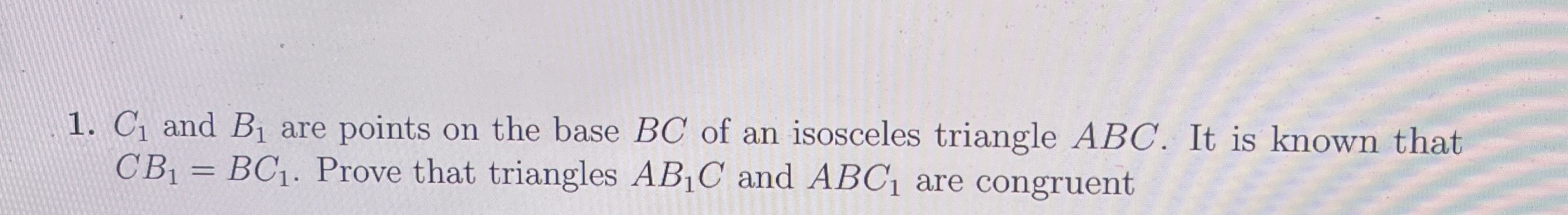 Solved C1 ﻿and B1 ﻿are points on the base BC ﻿of an | Chegg.com