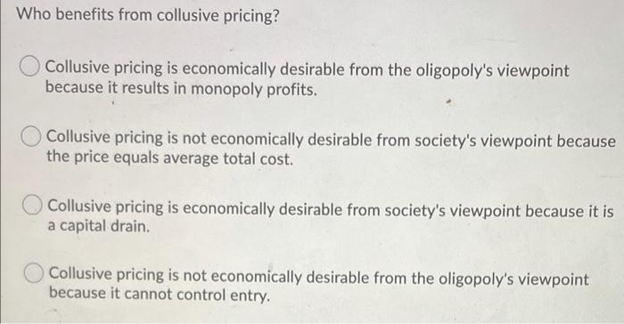 Solved Who benefits from collusive pricing? Collusive | Chegg.com